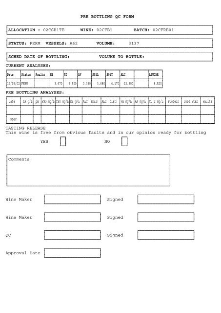 Pre-Packaging QC Form