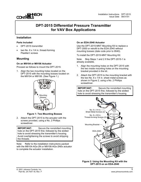DPT-2015 Differential Pressure Transmitter for ... - Johnson Controls