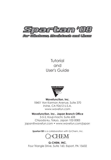 Spartan'08 Tutorial and User's Guide - Wavefunction, Inc.
