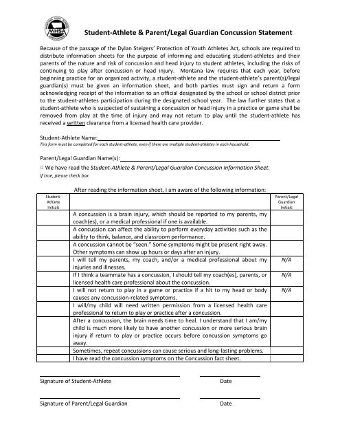 Student-Athlete & Parent/Legal Guardian Concussion Statement