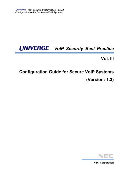 Configuration Guide for Secure VoIP Systems, Volume 3 - NEC