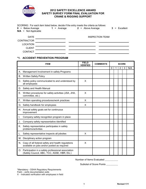 2012 safety excellence award safety survey form final ... - HBR