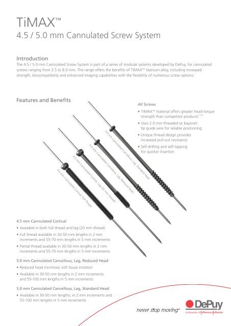 4.5 / 5.0 mm Cannulated Screw System Brochure - Biomet