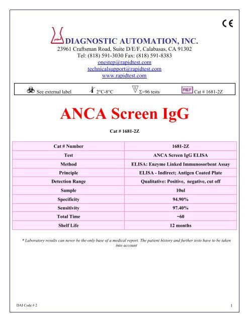 ANCA Screen IgG - Diagnostic Automation : Cortez Diagnostics