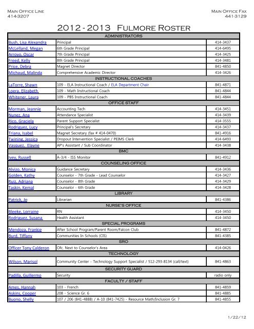 Complete Staff Roster