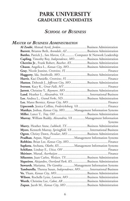 View a complete list of graduates - Park University