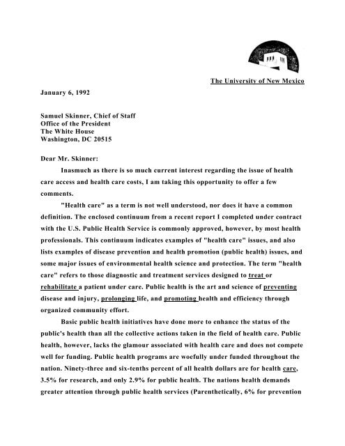 Dear Mr. Chief of Staff - American Academy of Sanitarians