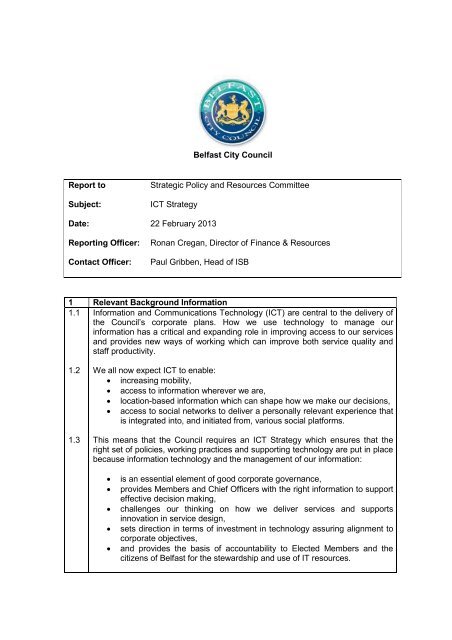 ICT Strategy PDF 75 KB - Meetings, agendas and minutes - Belfast ...
