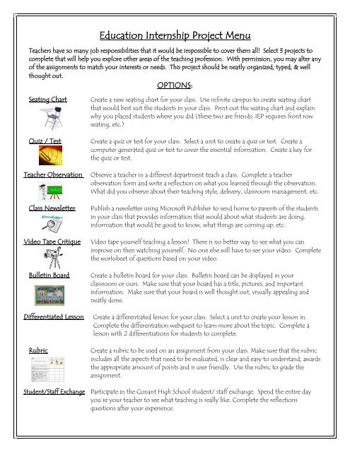 Internship Project Menu - James B. Conant High School