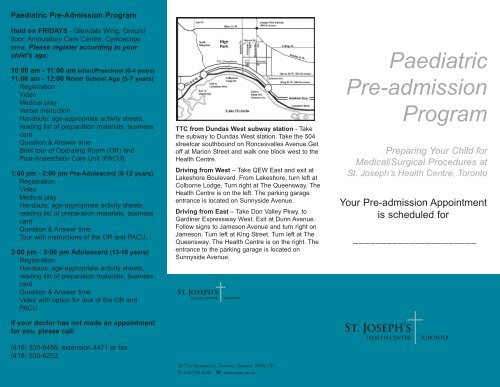Paediatric Pre-admission Program - St. Joseph's Health Centre ...