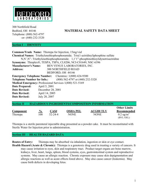 MSDS - Bedford Laboratories