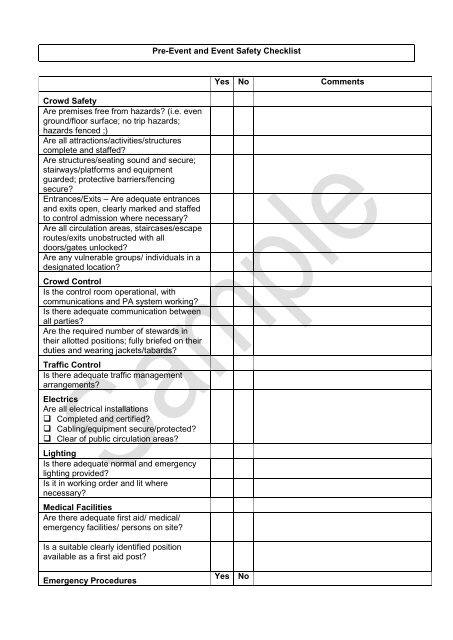 Pre-event Safety Checklist