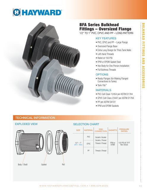 BFA Series Large Flange Bulkhead Fitting Catalog Cut Sheet