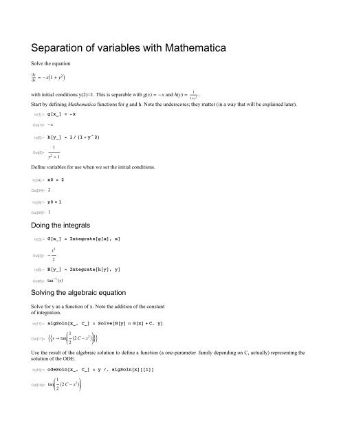 Separation of variables with Mathematica