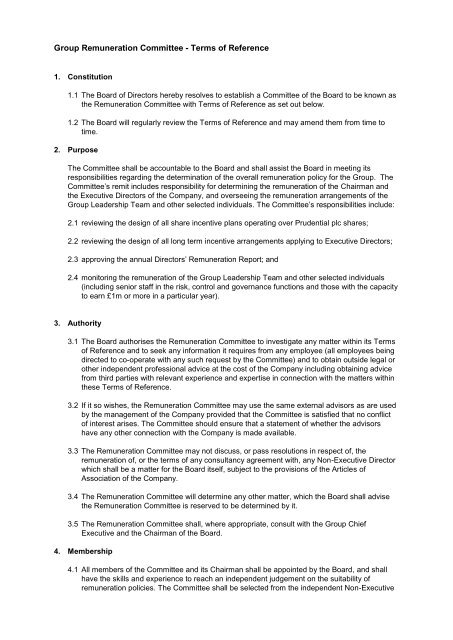 Remuneration Committee - Terms of Reference - Prudential plc