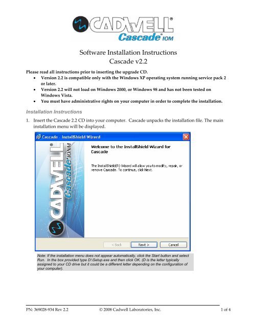 Install Instructions v2.2 - Cadwell Laboratories, Inc.