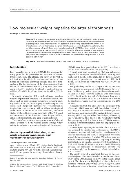 Low molecular weight heparins for arterial ... - Vascular Medicine