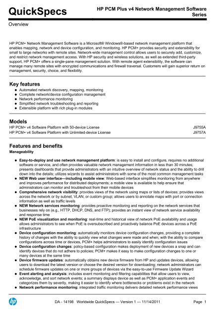 HP PCM Plus v4 Network Management Software Series