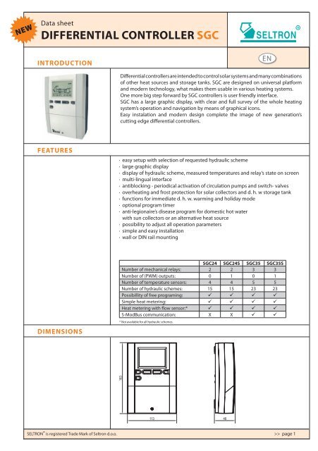 DiffERENTiAL CONTROLLER SGC - Seltron controllers
