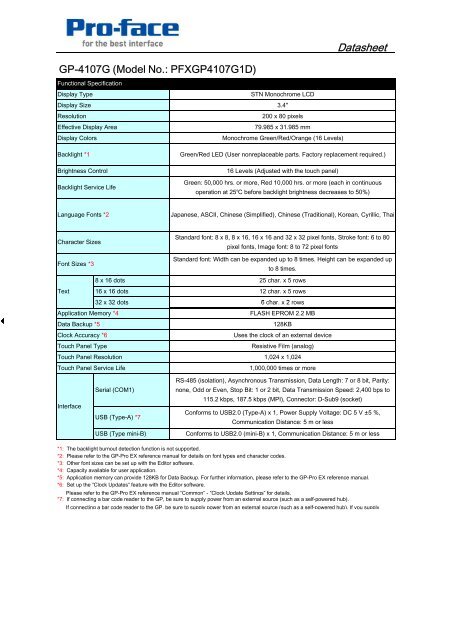 GP4100 Series Datasheet - Pro-face