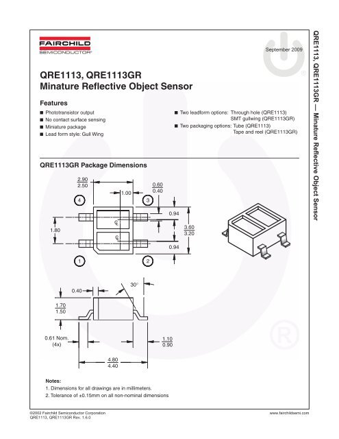 QRE1113, QRE1113GR Minature Reflective Object Sensor