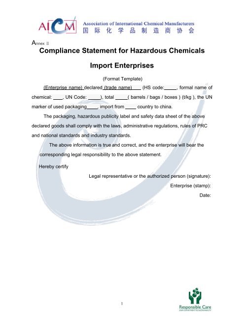 Compliance Statement for Hazardous Chemicals ... - BDP International