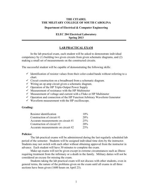 Lab Practical Exam Guidelines - The Citadel
