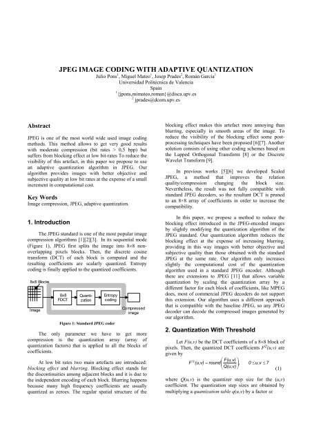 JPEG IMAGE CODING WITH ADAPTIVE QUANTIZATION - GRC - UPV JPEG IMAGE CODING WITH ADAPTIVE QUANTIZATION - GRC - UPV