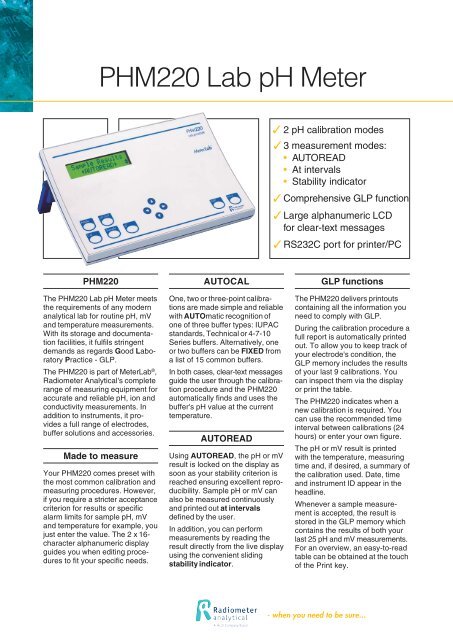 Download "PHM220 Lab pH Meter" - Radiometer Analytical