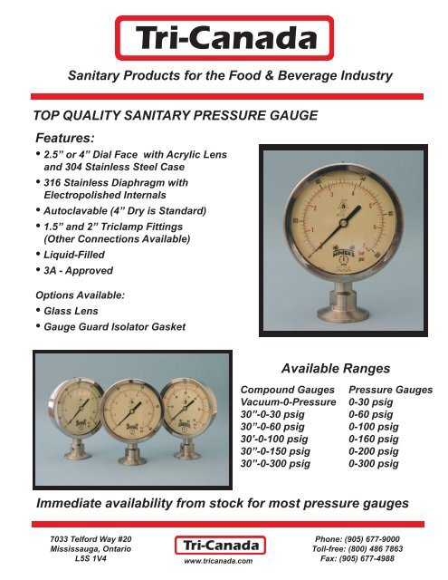Tri-Canada Sanitary Pressure Gauges