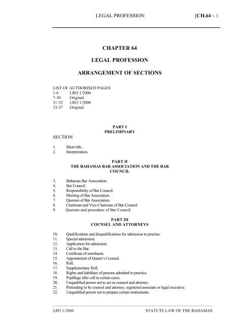 Legal Profession Act - The Bahamas Laws On-Line