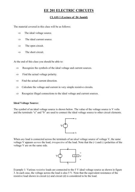EE 201 ELECTRIC CIRCUITS - KFUPM Open Courseware