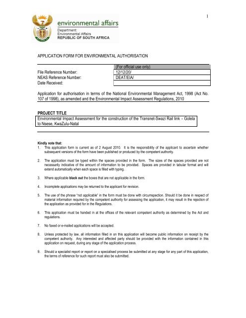 EIA Application Form - Transnet