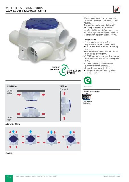 Whole house extract units OZEO-E / OZEO-E EcOwatt Series