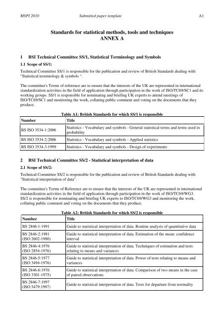 Standards for statistical methods, tools and techniques ... - BSI Shop