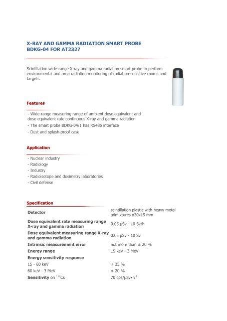 x-ray and gamma radiation smart probe bdkg-04 for ... - Mateval.com