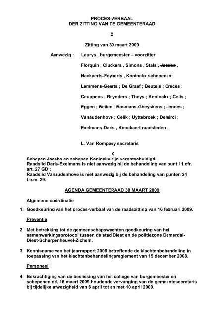 PROCES-VERBAAL DER ZITTING VAN DE ... - Groen Diest