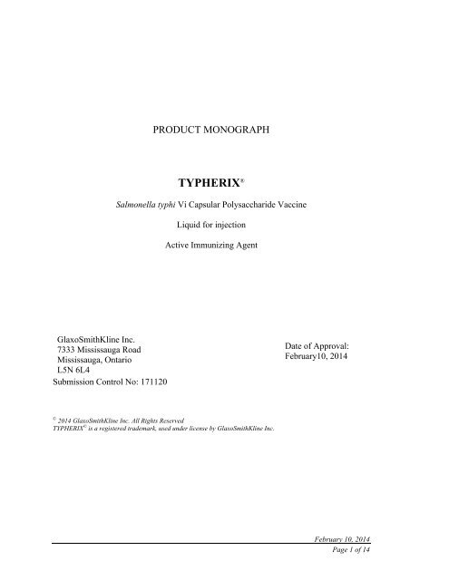 Product Monograph TYPHERIX - GlaxoSmithKline