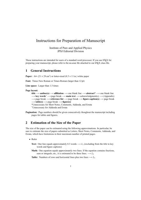 the JPSJ Style Instructions for Manuscript Preparation