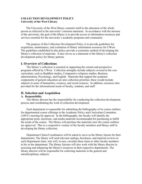 Collection Development Policy - Library @ University of the West
