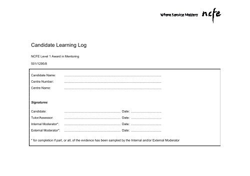 Candidate Learning Log - NCFE
