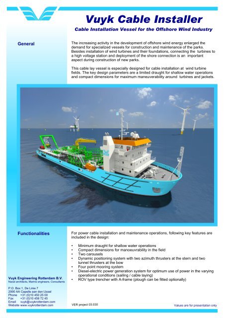 Cable Installation Vessel - Vuyk Engineering Rotterdam bv