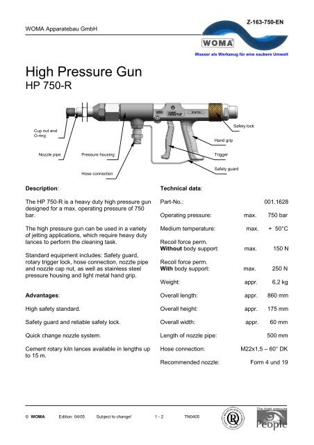 High Pressure Gun - HP 750-R - Woma