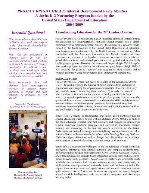 PROJECT BRIGHT IDEA 2 - Exceptional Children