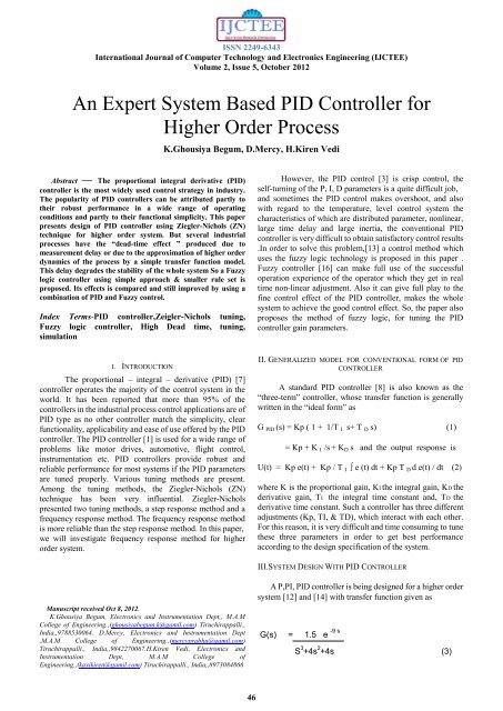 An Expert System Based PID Controller for Higher Order Process
