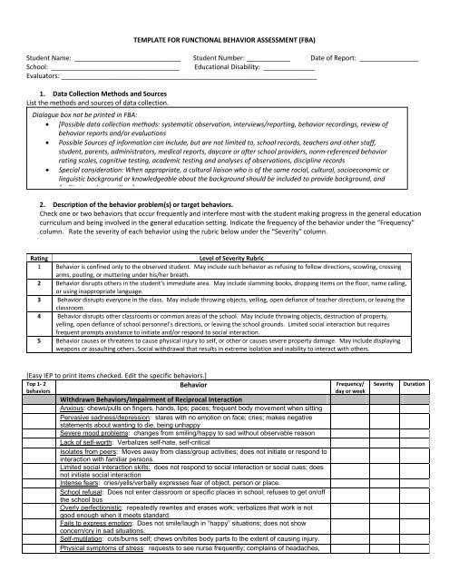 Functional Behavior Assessment (FBA) - Special Education Functional Behavior Assessment (FBA) - Special Education