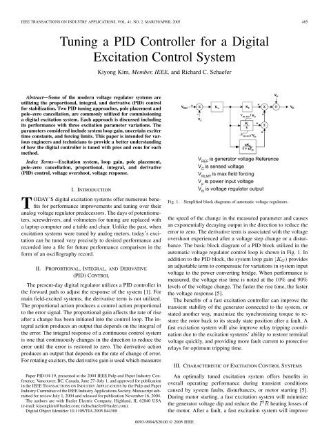 Tuning a PID Controller for a Digital Excitation Control System