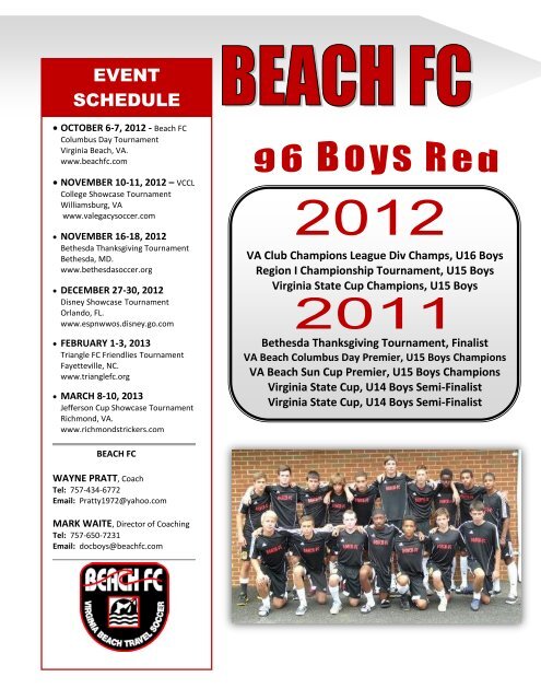 EVENT SCHEDULE - Beach FC