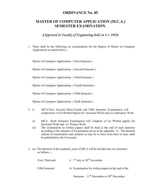 ORDINANCE No. 85 MASTER OF COMPUTER APPLICATION ...