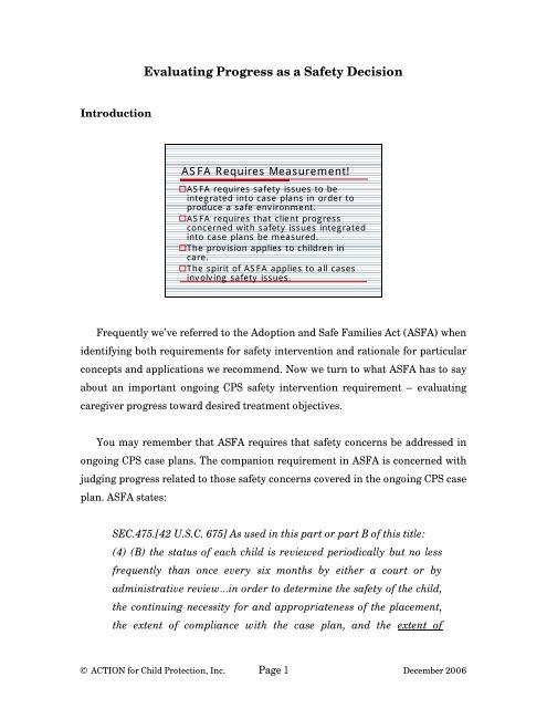 Evaluating Progress as a Safety Decision - Action for Child Protection